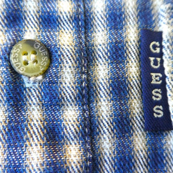 Guess | Shirts | Vintage Guess Denim Plaid Shirt Button Front Solid ...
